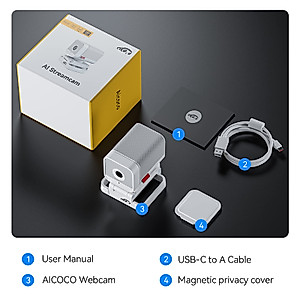 aicoco 1080P FHD PTZ Webcam, with Dual-Microphone & Privacy Cover, Computer Camera with AI Tracking, Streaming Camera for Zoom/Teams/Skype/YouTube/Gaming