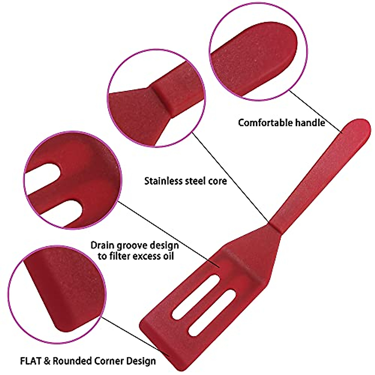 DLAND 2 Pcs Mini Spatula Serving Spatula Flexible Nonstick Silicone Heat-Resistant Cookie Spatula Slotted Spatula for Flip Egg in Small Frying Pan Cookie Batter Cookware Cooking Baking(Red and Black)