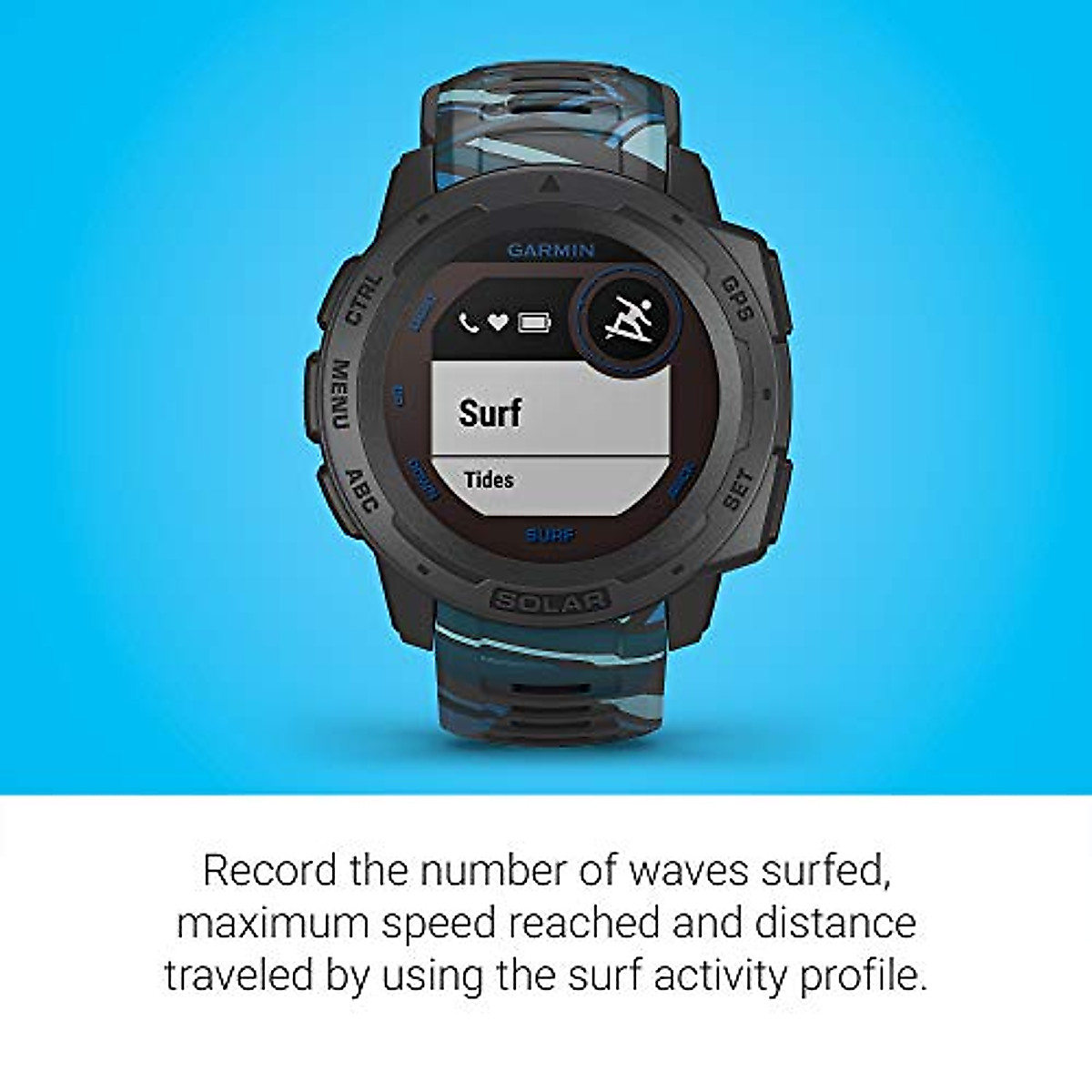 Garmin Instinct Solar Surf, Rugged Outdoor Smartwatch with Solar Charging Capabilities, Tide Data and Dedicated Surfing Activity, Pipeline