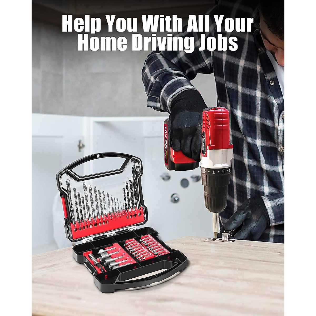 AVID POWER 41 PCS Drill Bit Set, Brad Point Drill Bits, High Speed Steel Twist Drill Bit and Screwdriver Bit Combo Kit for Metal, Wood and Masonry-RED