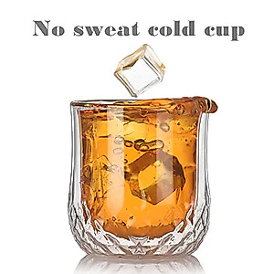 Double Wall Glasses Set of 2 for Men Women Drinking Whiskey Bourbon Scotch Cocktails Cold Drinks No Sweat Insulated Tumbler Stemless Wine Glasses Clear Cup in Gift Box Freezer Safe 8OZ