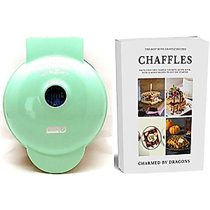 Dash MINI Waffle Iron 4" With The Best Keto Chaffle Recipe Book and Journal by Charmed By Dragons (4 Inch MINI AQUA)