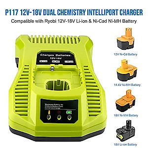 ADVTRONICS P117 P118 Dual Chemistry Charger Compatible with Ryobi 12V-18V One+ NiCd NiMh Lithium Battery P100 P101 P102 P103 P105 P107 P108 P200 1400670