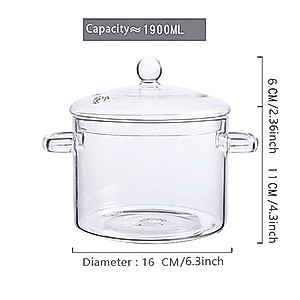 Glass Saucepan with Cover Heat-resistant Glass Stovetop Pot and Pan with Lid for Pasta Noodle, Soup, Milk, Baby Food (64oz/1900ml)