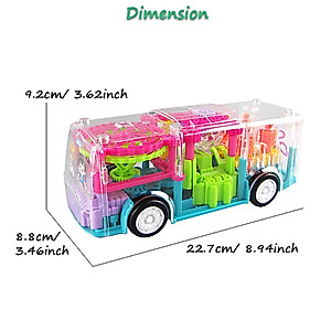 Miracland Transparent Mechanical Gear Bus, Transparent Gear Car Toy Concept Racer Toy Electronic Vehicle Toy Universal Wheel Car Toy STEM Car Toy with Lights and Music (Bus)