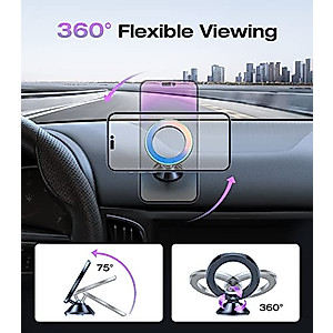 VICSEED Fit for MagSafe Car Mount [Colorful Gradient] Magnetic Phone Holder for Car Dashboard [Lasting & Never Fall] All Metal Sturdy Phone Mount for Car Dash Fit iPhone 14 13 12 Pro Max All Mobile