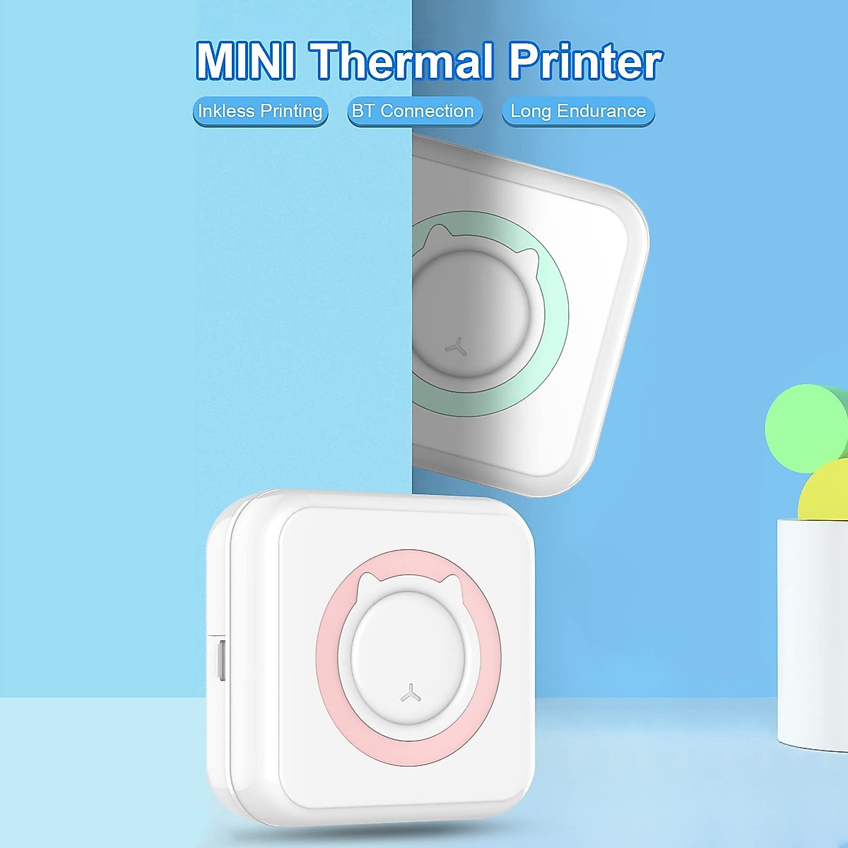 HXBER Photo Printer, All-in-one Photo Printer Multifunction Portable Printer Wireless Instant Mini Printer Support BT Connection for Smartphone with 6 Thermal Paper Rolls and 5 Self-Adhesive Paper