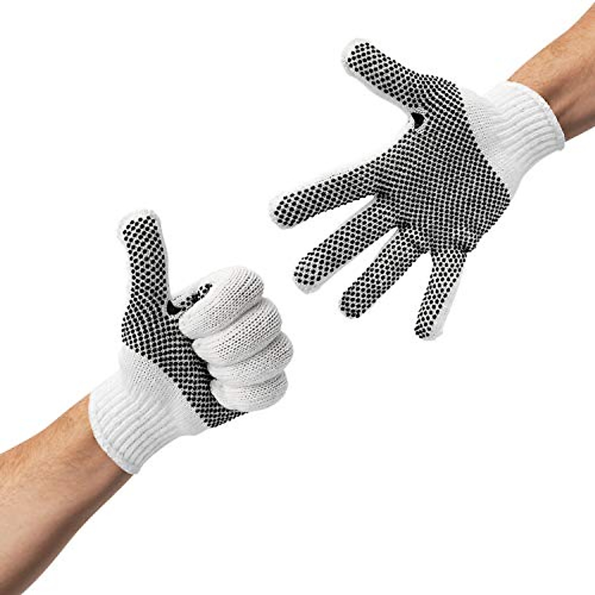 ABC String Knit Gloves with Grip Dots 10'', Pack of 24 White Work Cotton Gloves with Polyester Materials, Reusable PVC Dotted Working Gloves, Safety Work Gloves for Industrial Work