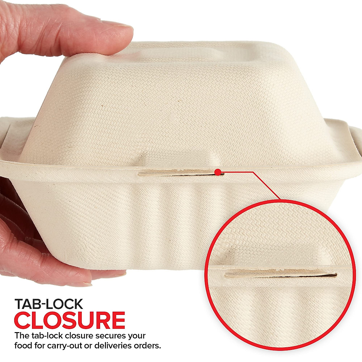 Clamshell Take Out Food Containers 6" x 6” (50 Pack) 1-Compartment, Disposable To Go Container, Togo Boxes With Lids, Trays for Lunch, Dinner, Meal-Prep, Eco Friendly, Compostable, Biodegradable