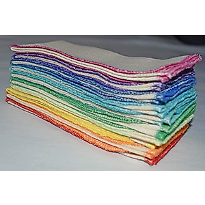 Gina's Soft Cloth Shop 2 Ply 11x12 Inches Unbleached Cotton Birdseye Paperless Towel Set of 10 Rainbow Edging