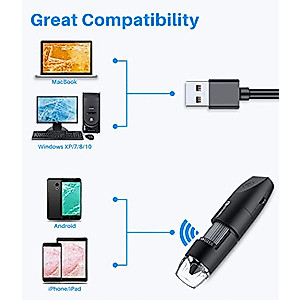Wireless Digital Microscope Handheld USB HD Inspection Camera 50x-1000x Magnification with Flexible Stand Compatible with iPhone, iPad, Samsung Galaxy, Android, Mac, Windows Computer (Black)