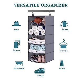 KEETDY Hanging Shoe Organizer to Store 10 Pairs Shoes 5- Shelf Shoe Rack for Closet for Small Space Storage Bedroom, Dorm, Grey