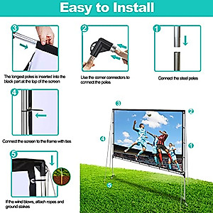 GYUEM Projector Screen with Stand Foldable Portable Movie Screen 120 Inch（16：9）, HD 4K Double Sided Projection Movies Screen with Carry Bag for Indoor Outdoor Home Theater Backyard Cinema Travel