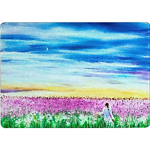 Tempered Glass Cutting Board Watercolor Painting Young Girl in lavender field Tableware Kitchen Decorative Cutting Board with Non-slip Legs, Serving Board, Large Size, 15" x 11"