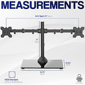 VIVO Freestanding Dual Monitor Stand with Sleek Glass Base and Adjustable Arms, Mounts 2 Screens up to 32 inch and 22 lbs Each, Black, STAND-V002FG