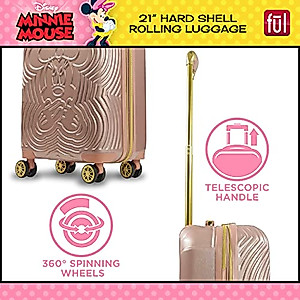 FUL Disney Minnie Mouse 21 Inch Rolling Luggage, Molded Hardshell Carry On Suitcase with Wheels, Rose Gold (FCFL0104-661)