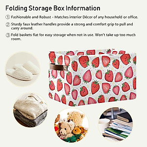 ALAZA Strawberry Star Polka Dots Large Storage Basket with Handles Foldable Decorative 1 Pack Storage Bin Box for Organizing Living Room Shelves Office Closet Clothes