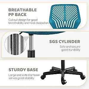 Yaheetech Students Cute Desk Chair Low-Back Armless Study Chair w/Lumbar Support Adjustable Swivel Chair in Home Bedroom School, Turquoise