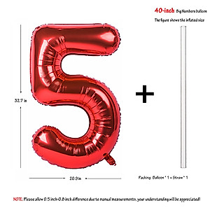 40 Inch Red Large Numbers Birthday Party Decorations Helium Foil Mylar Big Number Balloon Digital 5