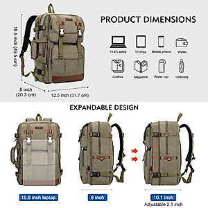 WITZMAN Canvas Backpack with USB Charging Port Large Travel Backpack Luggage Duffel Bag for Airplane Carry On Fit 17 inch Laptop for Men Women (6617 Brown)
