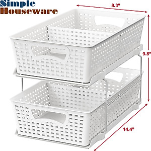 Simple Houseware 2 Tier Bathroom Organizer Tray Pull-Out Sliding Drawer/Under-Sink Storage, White