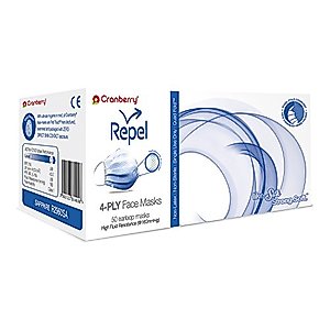 R2960SA Cranberry Repel Series R2960 4-Ply Earloop Face Mask, Sapphire (Pack of 50)