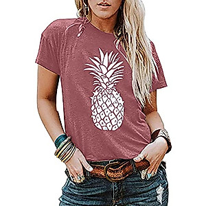 Pineapple Shirt for Women Funny Beach T Shirts Summer Hawaiian Graphic Short Sleeve Casual Fruit Lover Vacation Tops Blouse