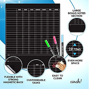 Magnetic Dry Erase Chore Chart for Multiple Kids (17x20" - Black) - 6 Whiteboard Markers with Magnets | Family Chore Chart, Fridge Chore Chart for Adults | Magnetic Chore Board for Refrigerator