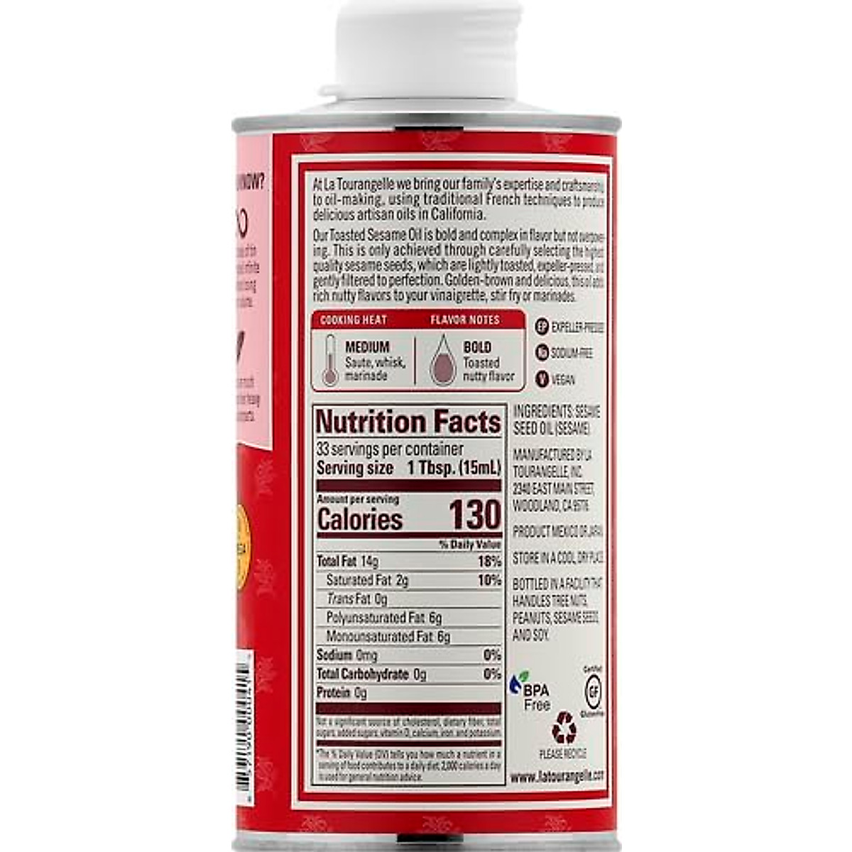 La Tourangelle, Toasted Sesame Oil, Great for Cooking, Add to Noodles, Stir-Fry, Vegetables, Vinaigrettes, and Marinades, 16.9 Fl Oz