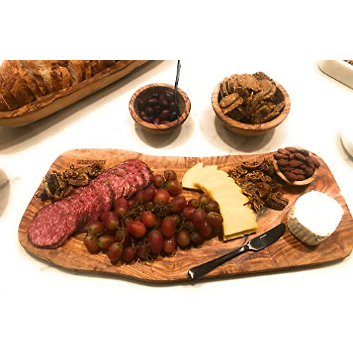 12" Rustic Handmade Bark Edge Olive Wood Charcuterie Board by Orchard Hardwoods- For Cutting, Chopping, Serving. Wooden Slab- Unique Gift. In Sm 12", Med 16", Lg 20", XL 24".(Small 12x5-6x0.8 inch)