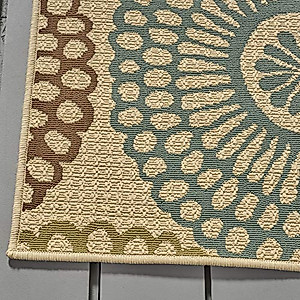 Christopher Knight Home Dahlia Outdoor Floral 8 x 11 Area Rug, Beige/Blue