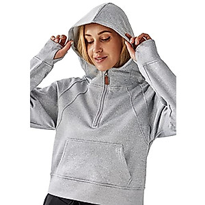URBEST Women's Hoodies Fleece Lined Collar Pullover Half Zipper Sweatshirts Long Sleeve Crop Sweater Tops with Thumb Hole LIGHT GREY S