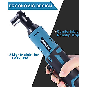 SHIELDPRO Cordless Electric Ratchet Wrench Kit,40Ft-lb 3/8" Power Ratchet Wrench 1-Hour Fast Charge,2 Packs 2000MA Lithium-Lon Battery,1/4 Adaptor,Extension Bar