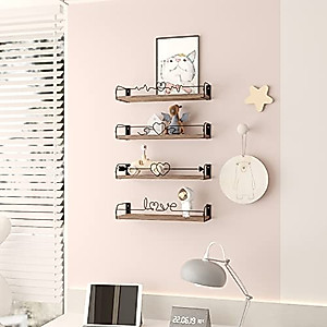 Lyeasw Floating Shelves Heart Shaped Wall Shelf, Rustic Wood Heart Shaped Shelving for Bedroom Kitchen Living Room Nursery Bathroom, Set of 4