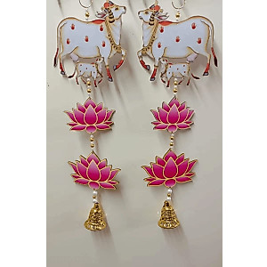 Shiv Shakti Creation Set of 2 Indian Door Hanging Toran Decoration/Mehndi Haldi Décor/Wall Window Decoration, Festive Wedding Hanging Decorative Puja Backdrop (Flower+Cow)