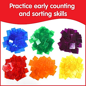 edx education Transparent Tiles - Mini Jar - Colorful, Plastic Squares - Light Box Accessory - Sensory Play - Math Manipulative