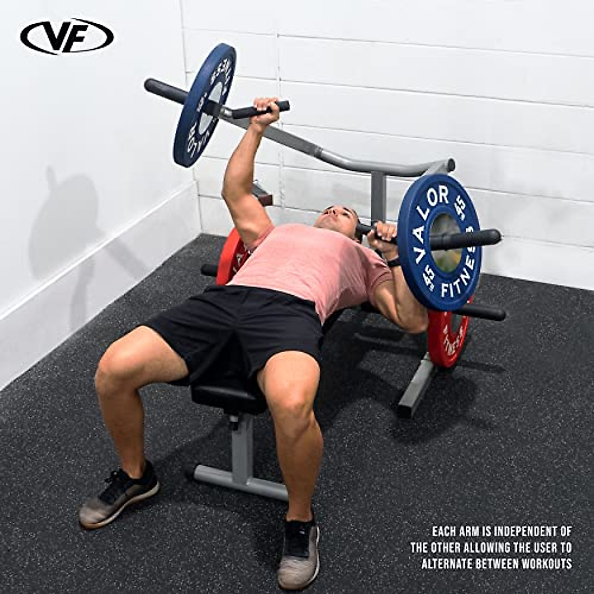 Valor Fitness BF-47 - Weight Bench Press Machine - 9 Adjustable Positions Flat Incline with Converging Arms - Plate Loaded - Chest Arm Ab Workout, Home Gym Equipment 250 LB Combined Max