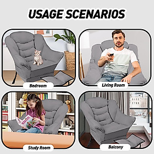 WOAISOO Lazy Chair with Ottoman, Comfy Reading Chair with Ottoman Set, Oversized Lounge Sofa Chair with Footrest for Living Room, Bedroom, Dorm, Small Spaces- Grey