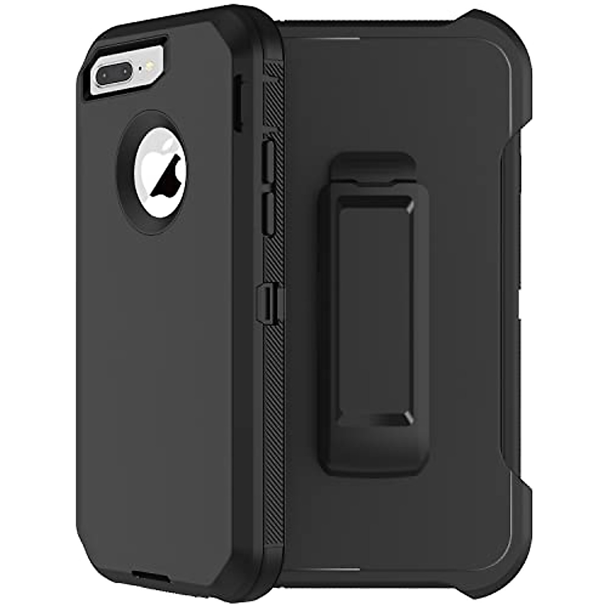 for iPhone 8 Plus Case, iPhone 7 Plus Case with Belt Clip Holster, 2 x Screen Protector, Heavy Duty Military Grade Shockproof Rugged Protective Cover for iPhone 8 Plus/7 Plus (Black)