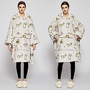 KFUBUO Wearable Blanket Hoodie for Adults Sherpa All Patterns Cat Oversized Sweatshirt Blanket with Pockets for Women