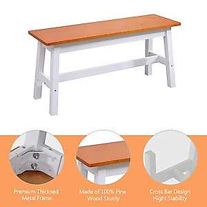 Alohappy Dining Table Set for 4, Solid Wood Kitchen Table with 2 Chairs and Bench, 4-Person Space-Saving Dinette Table for Kitchen, Dining Room, Sturdy Structure Easy Assembly Orange + White