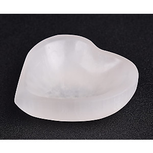 AMOYSTONE Natural Selenite Bowl Heart Shaped Selenite Plate for Crystals 4-4.7" for Reiki Healing Meditation Decoration