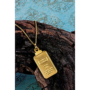 American Coin Treasures 2.5 Gram Swiss Ingot Replica Pendant Necklace Layered in 24kt Gold