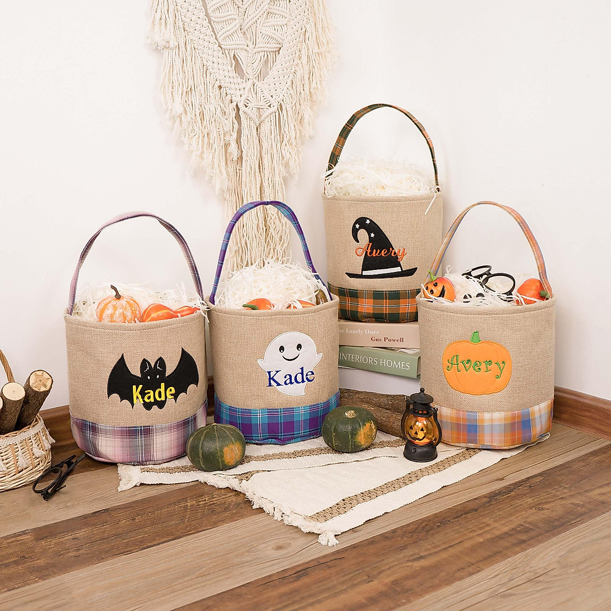 MT WORLD Kids Halloween Trick or Treat Bucket Reusable Canvas Halloween Tote Bag Personalized Candy Bucket Witch Hat Basket for Halloween Party Favor Supplies Gifts (Witch Hat)