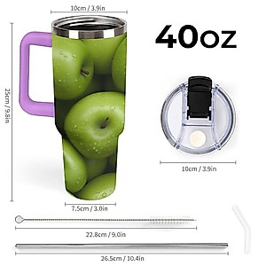 Green Apples Water Drop 40 Oz Car Cup Stainless Steel Travel Mug Leak-Proof Insulated Tumbler with Handle Violet-style