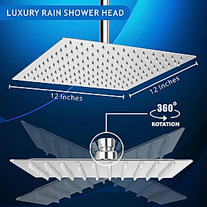 Voolan Rain Shower Head - High Flow Large Rainfall Shower Heads Made of Stainless Steel - Waterfall Bathroom Square Showerhead - Ceiling or Wall Mount (12" Chrome)