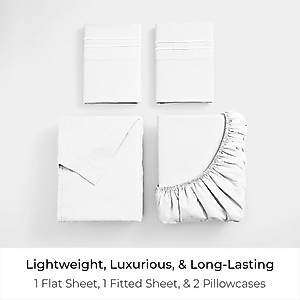 Mellanni Queen Sheet Set - Hotel Luxury 1800 Bedding Sheets & Pillowcases - Extra Soft Cooling Bed Sheets - Deep Pocket up to 16 inch Mattress - Wrinkle, Fade, Stain Resistant - 4 Piece (Queen, White)