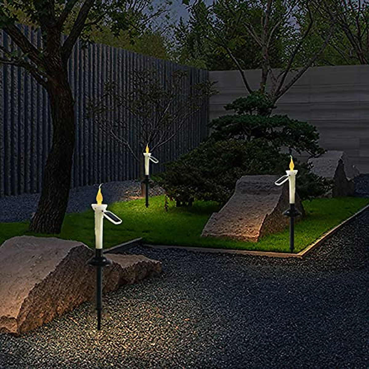 MaoTopCom 4 Pack Solar Powered Candles Lights, Outdoor Landscape Lights Solar Garden Lights LED Solar Lawn Light Outdoor for Yard Patio Walkway Lawn Driveway, Warm White