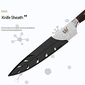 Japanese Kitchen Knife Set with Knife Covers Bread Eviscerate Sliced Fruit Utility Santoku Damascus Pattern Cooking Knife