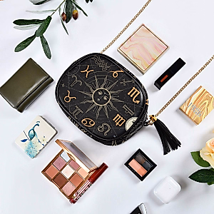 ALAZA PU Leather Small Crossbody Bag Purse Wallet Horoscope Circle With Zodiac Signs Sun Moon And Stars Cell Phone Bags with Adjustable Chain Strap & Multi Pocket